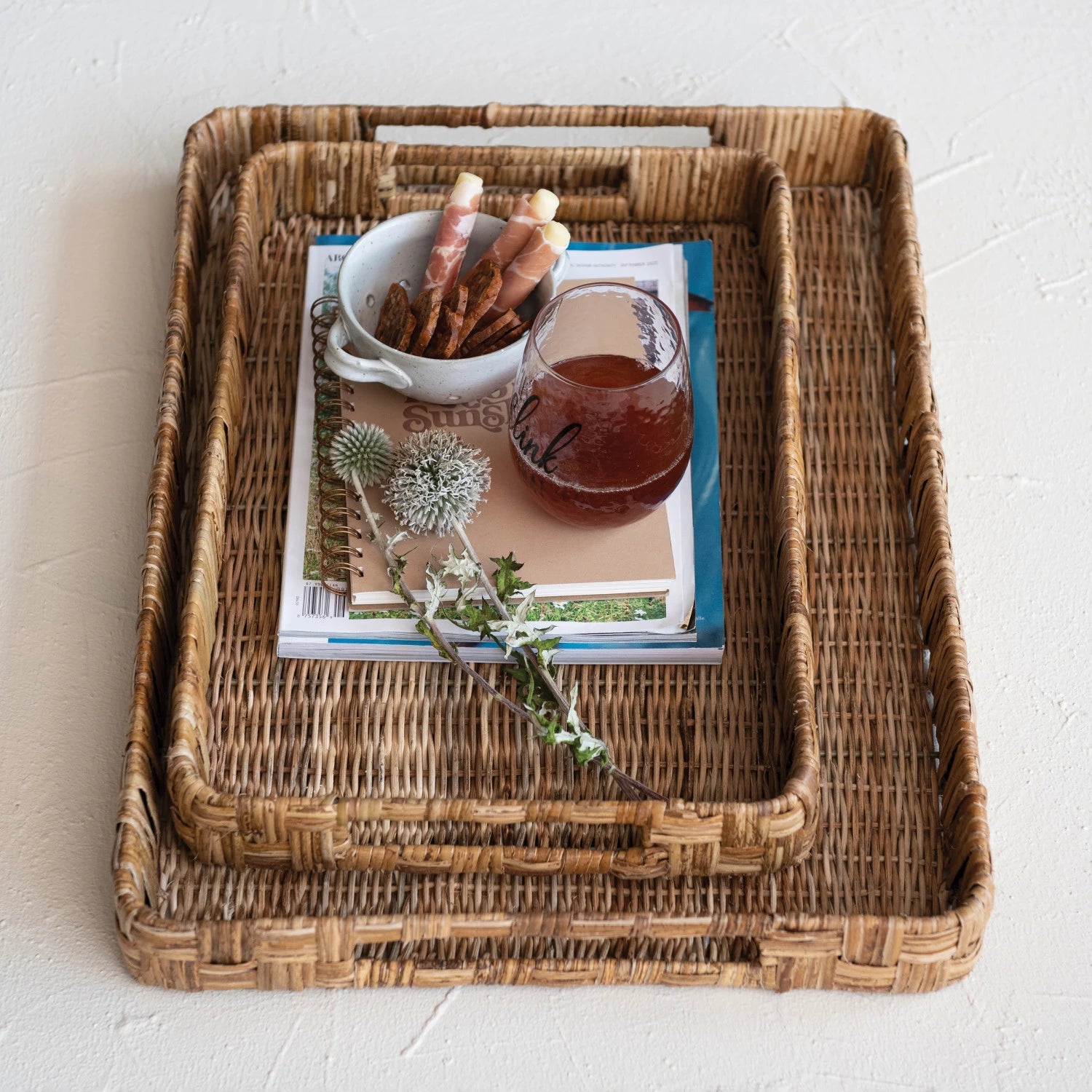 Decorative Hand-Woven Rattan Trays with Handles – The Horseshoe Crab
