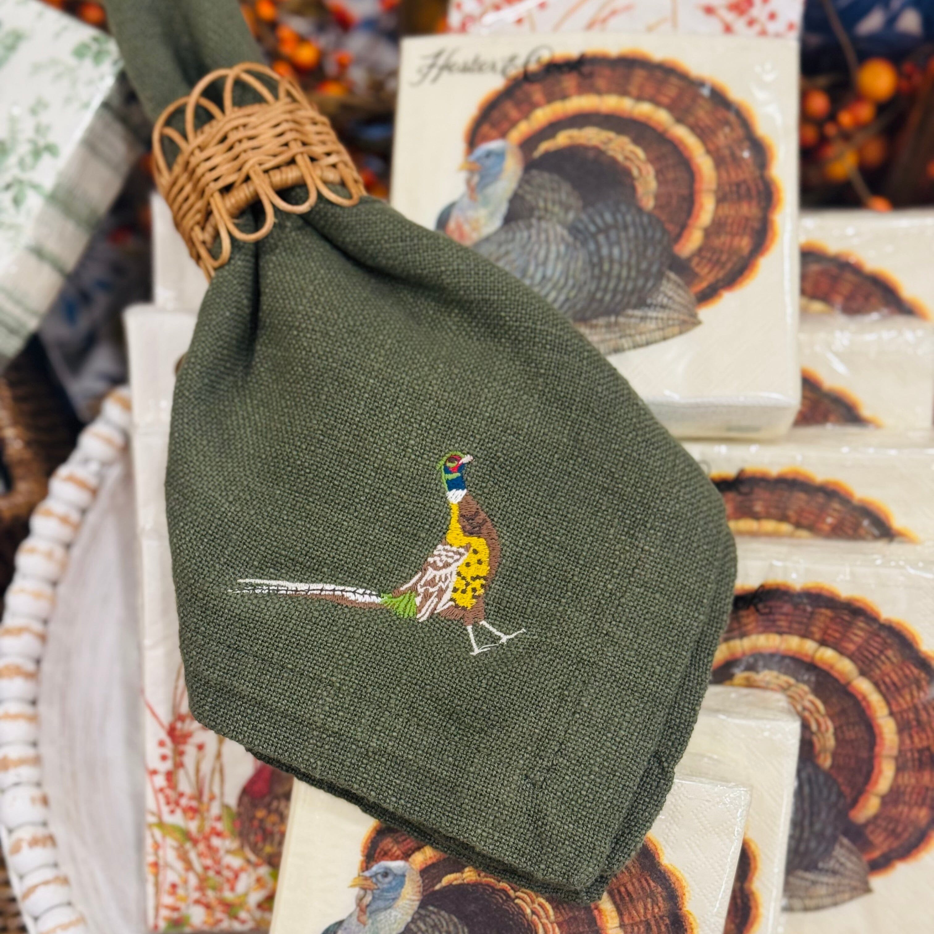 Logan Pheasant Dinner Napkins - Olive – The Horseshoe Crab